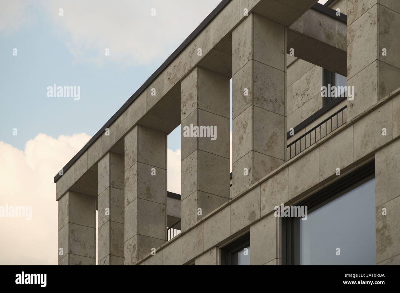 Architectural detail of a contemporary building showcasing travertine ...