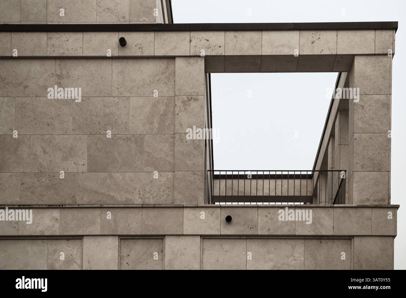 Architectural detail of a contemporary building featuring travertine ...