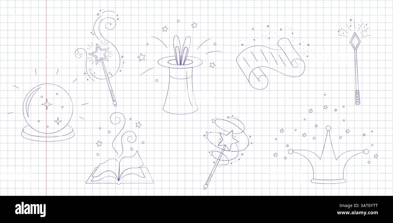 Magic wands and elements doodle set. Fairytale element in sketch style ...