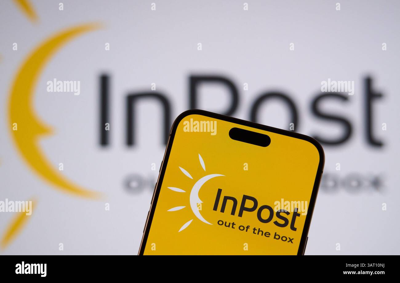 The Yodel and InPost logos are seen in this illustration photo taken in ...