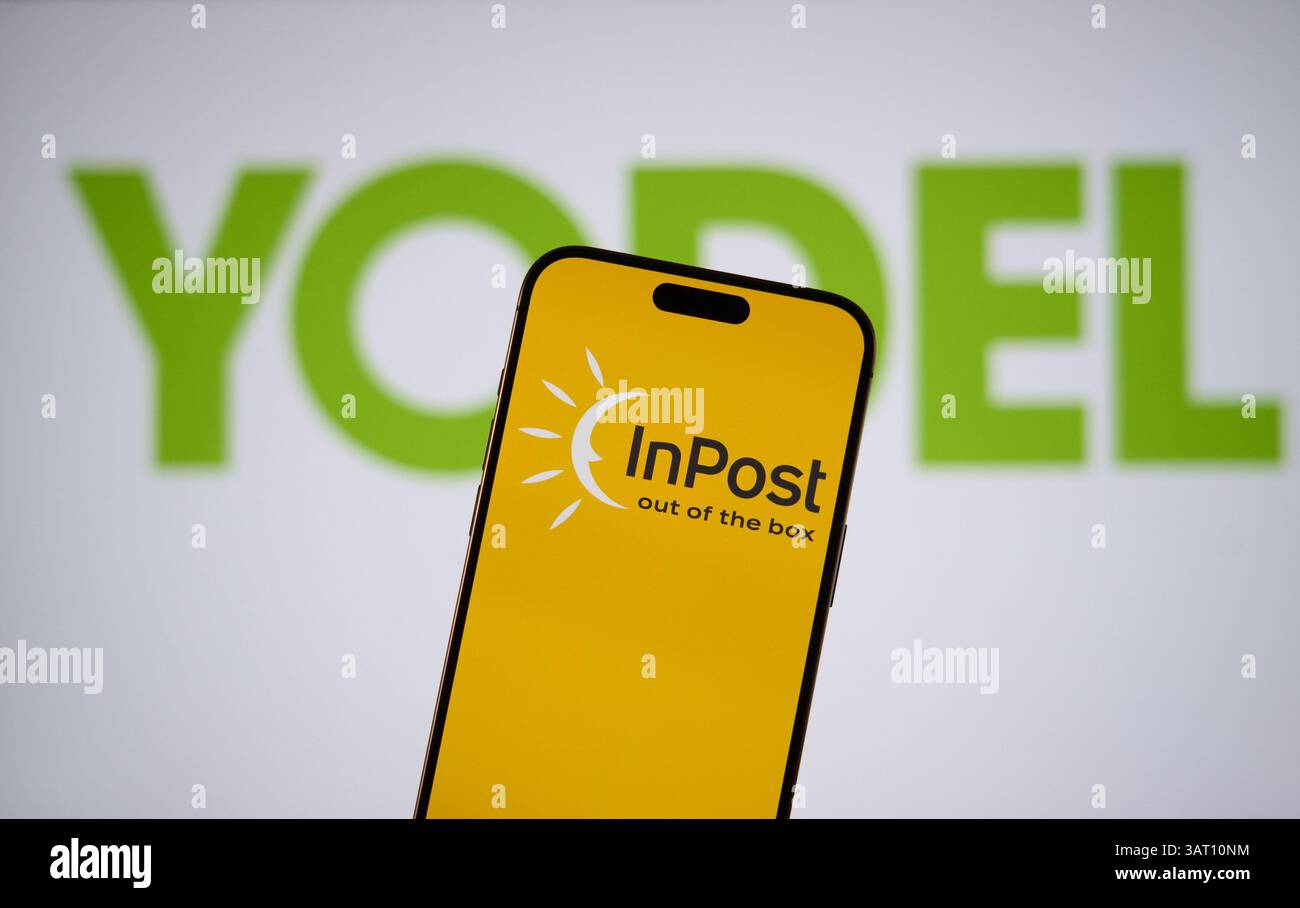 Warsaw, Poland. 17th Apr, 2025. The Yodel and InPost logos are seen in ...