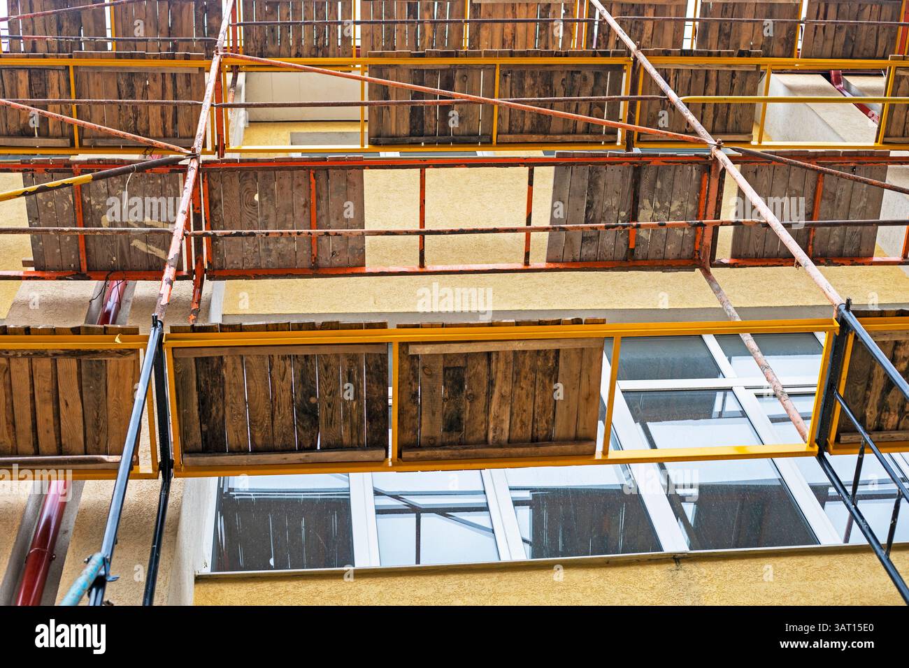 building structures on the restoration building after shelling Stock ...