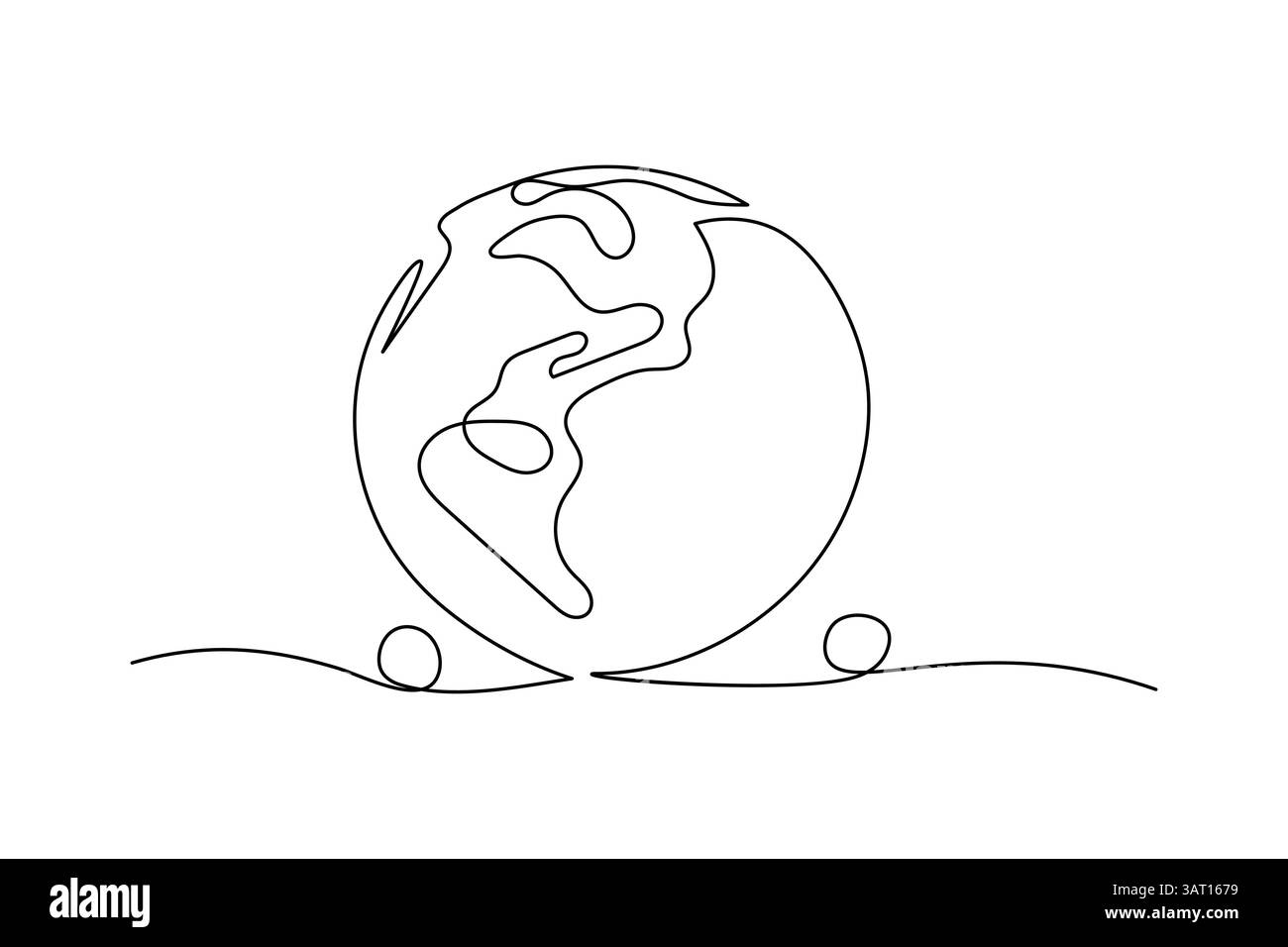 One continuous line drawing of Earth vector illustration Earth globe ...