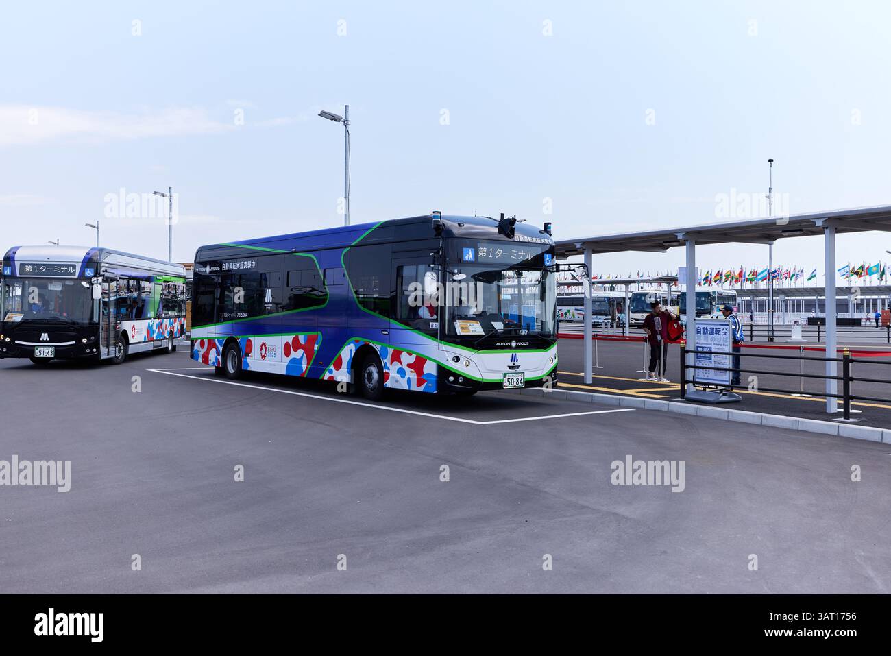 An electric bus is running autonomously around the Expo 2025 Osaka site ...