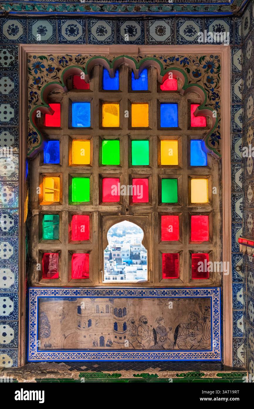 Stained glass window City Palace Udaipur Rajasthan India Stock Photo ...