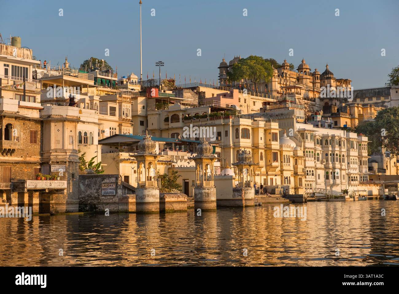 Lake Pichola Lal Ghat and City Palace Udaipur Rajasthan India Stock ...