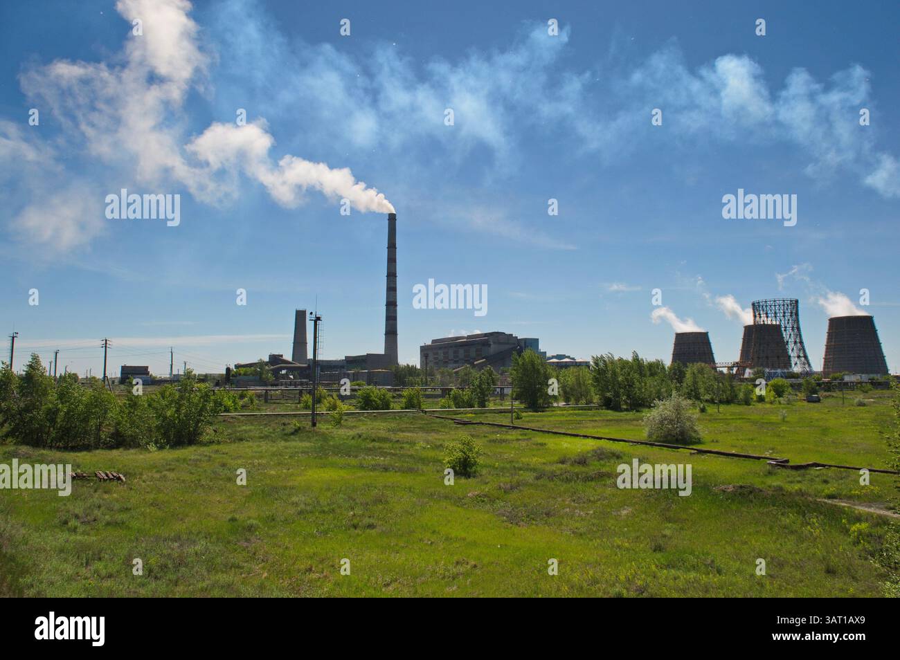 Pipes and generating stations of a large thermal power plant Stock ...