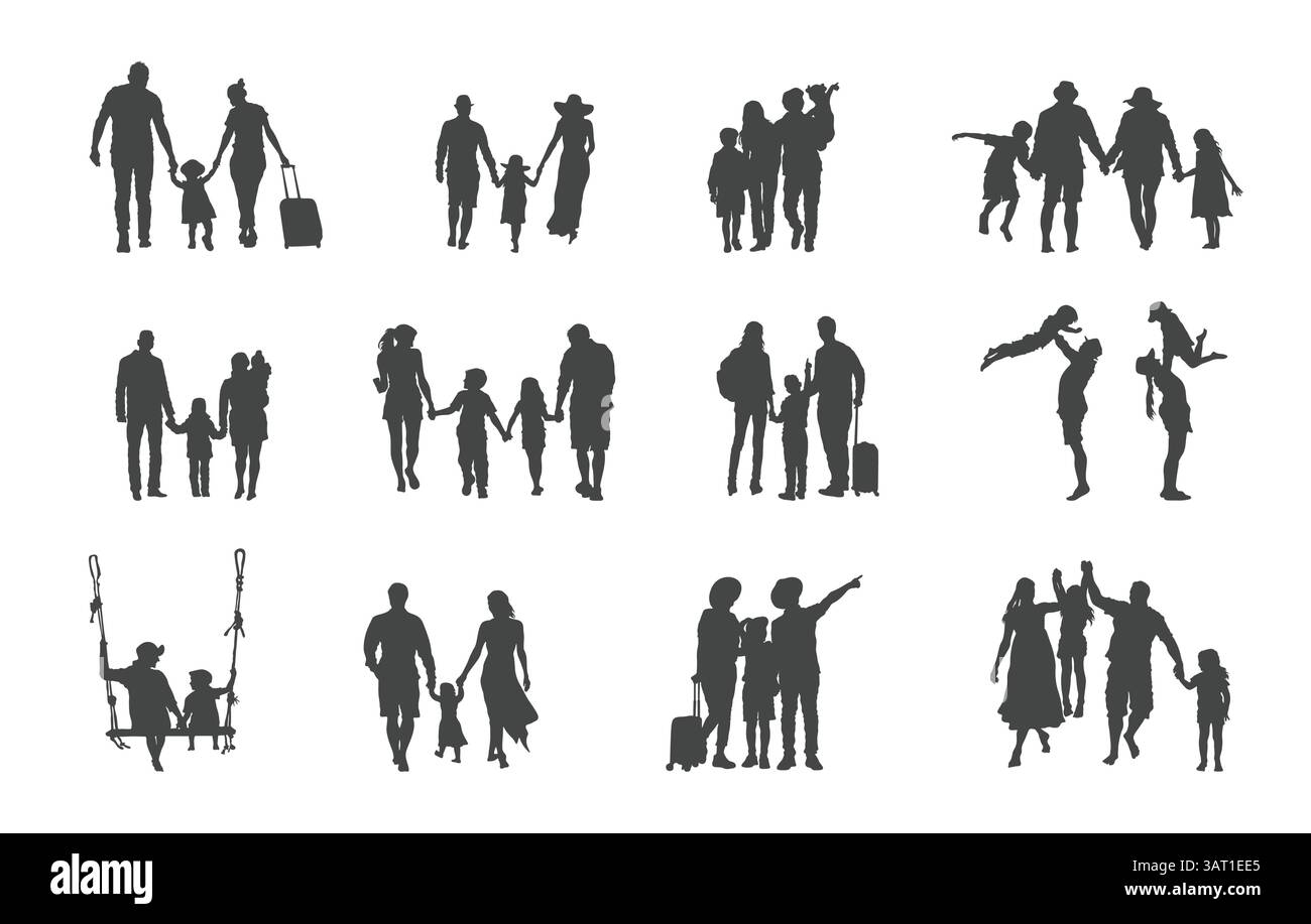 Travel family silhouette, Travel family vector, Family vector, Family silhouette, Happy family ...