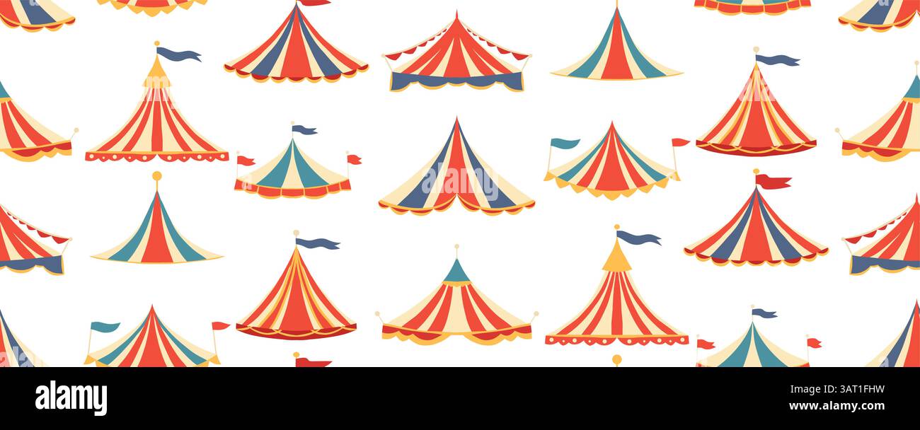 Vector seamless pattern with circus vintage tents of roof on white ...