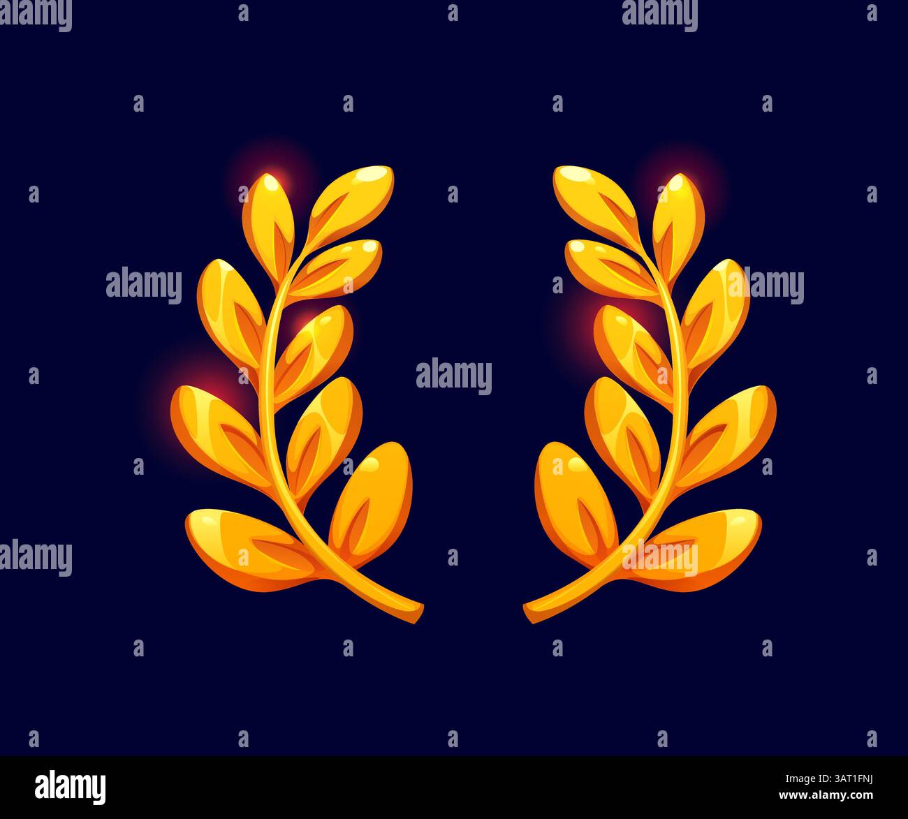 Golden laurel wreath badge, vector game UI asset. Cartoon gold winner ...