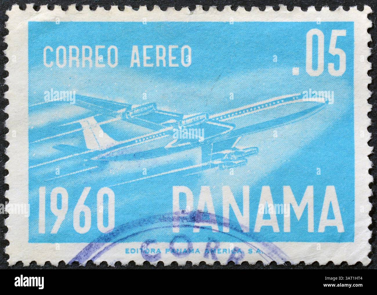 Cancelled postage stamp printed by Panama, that shows State Emblems and ...