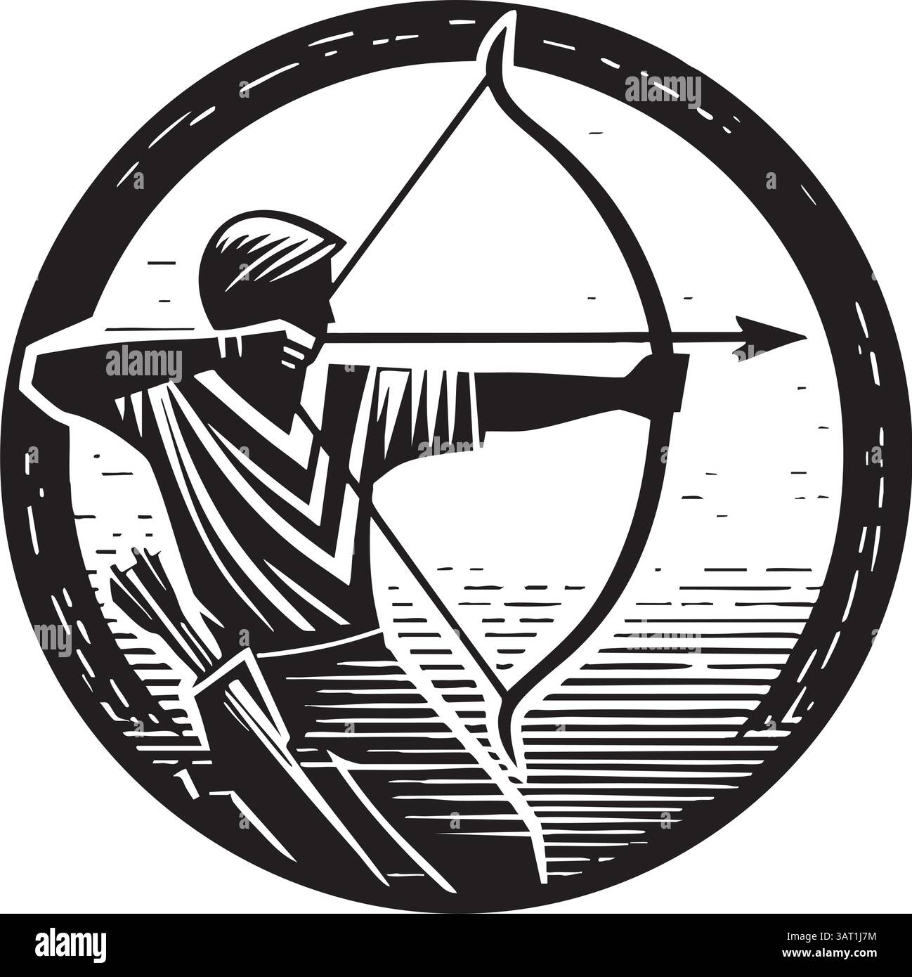 An illustration of an archer aiming at a target, perfect for sports and ...