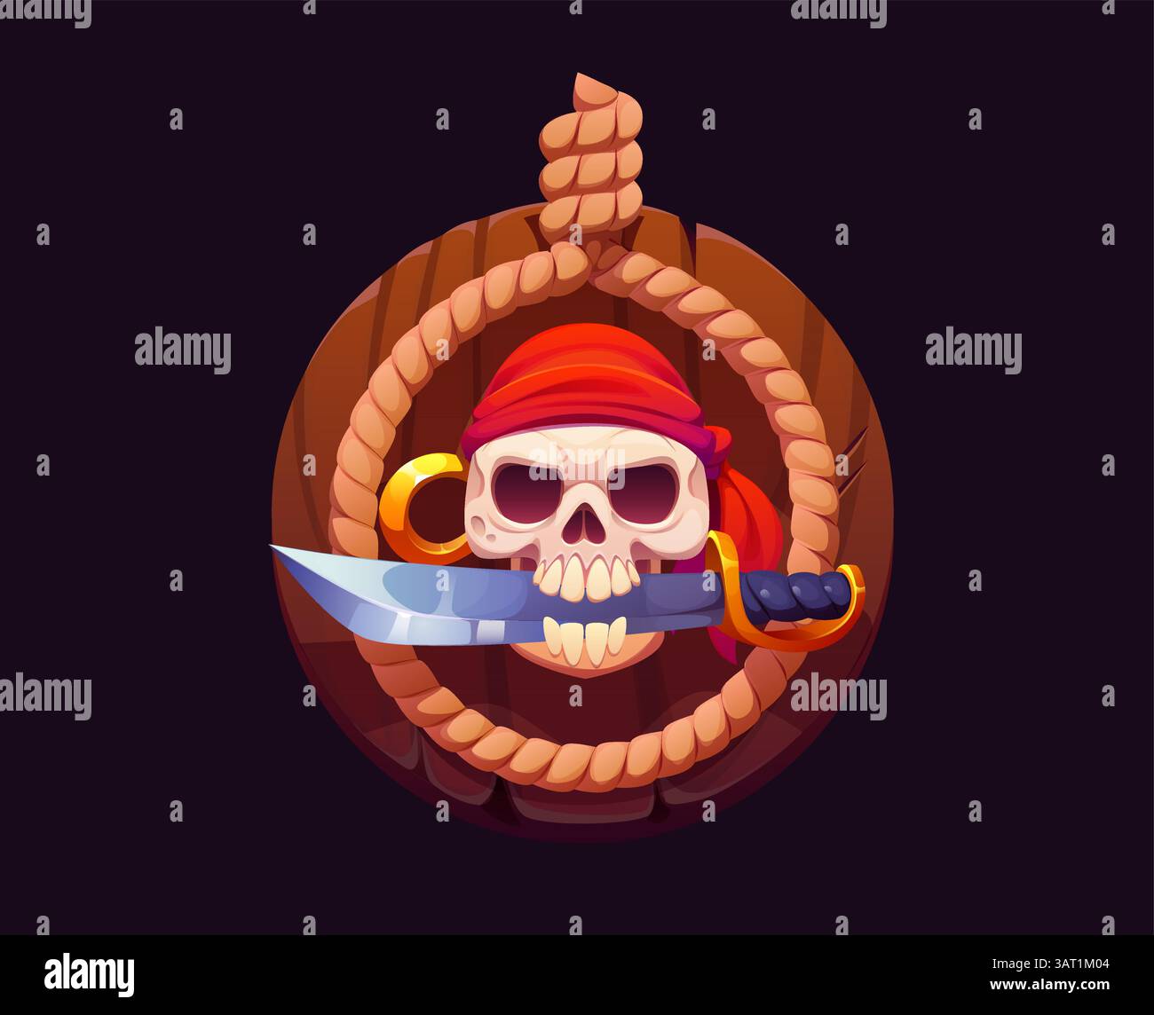 Heraldic pirate skull on the gallows with saber in teeth, embodies ...