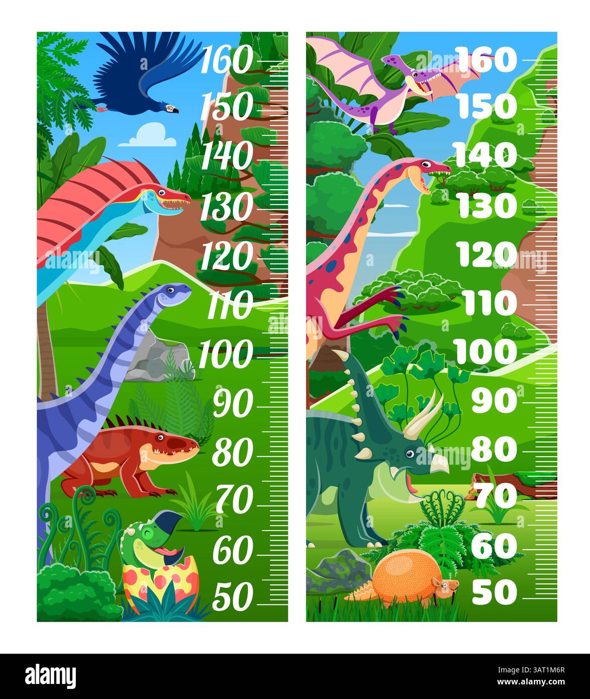 Kids height chart ruler with dinosaurs and reptiles. Children height ...