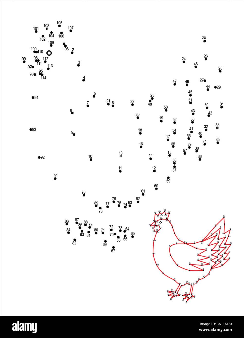 Connect the dots puzzle, chicken dot to dot worksheet Stock Photo - Alamy