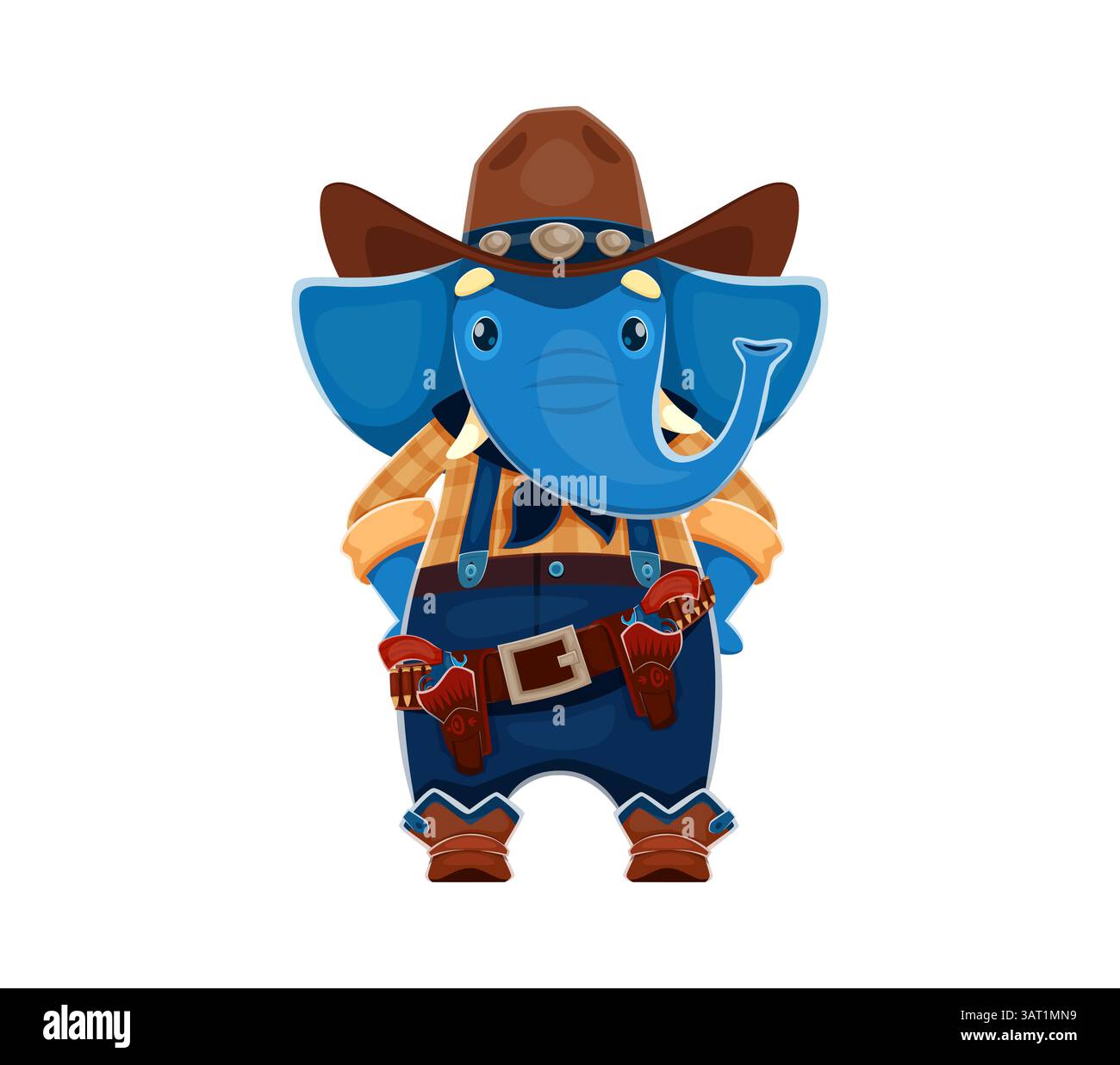 Cartoon elephant cowboy or Western sheriff and Wild West robber bandit ...