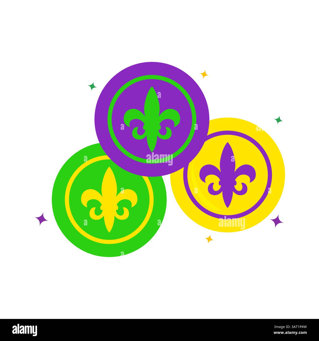Mardi Gras Coins with Fleur-de-Lis Symbol in Purple, Green, and Yellow ...