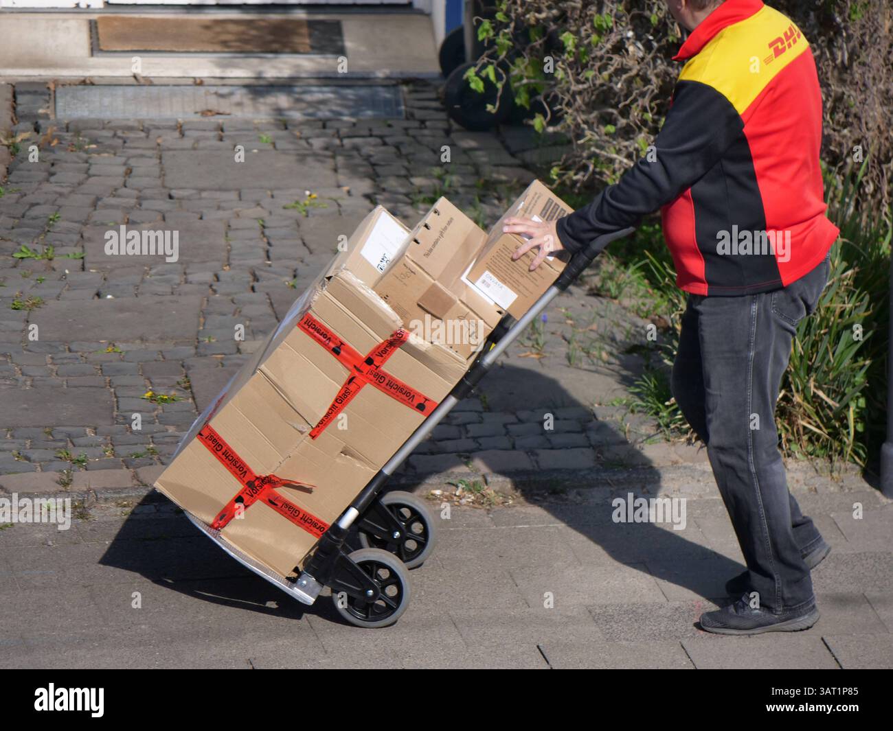 DHL Paketfahrer bei der Auslieferung. DHL *** DHL parcel driver ...
