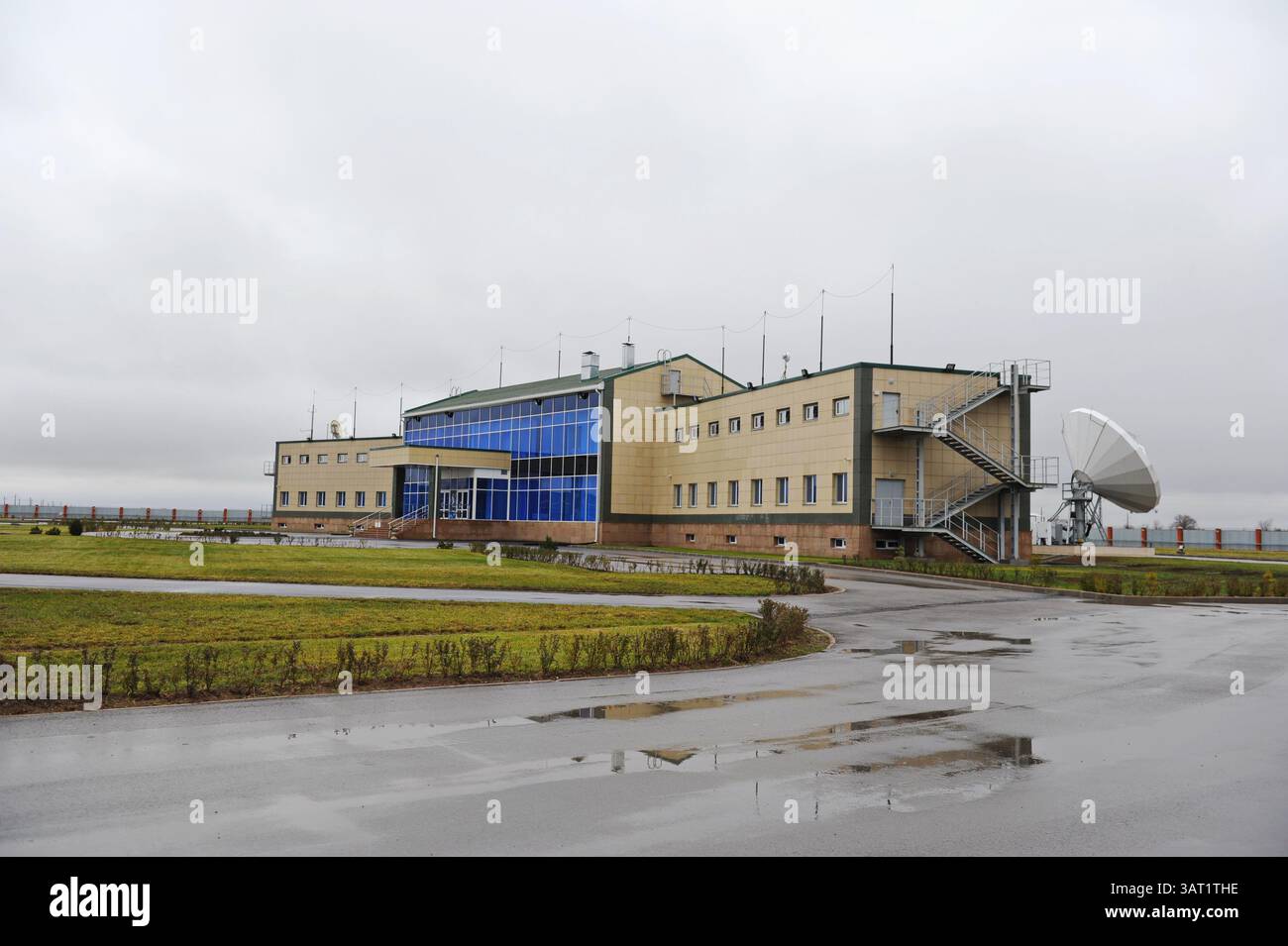 Parabolic industrial antennas and the territory of the KAZSAT satellite ...