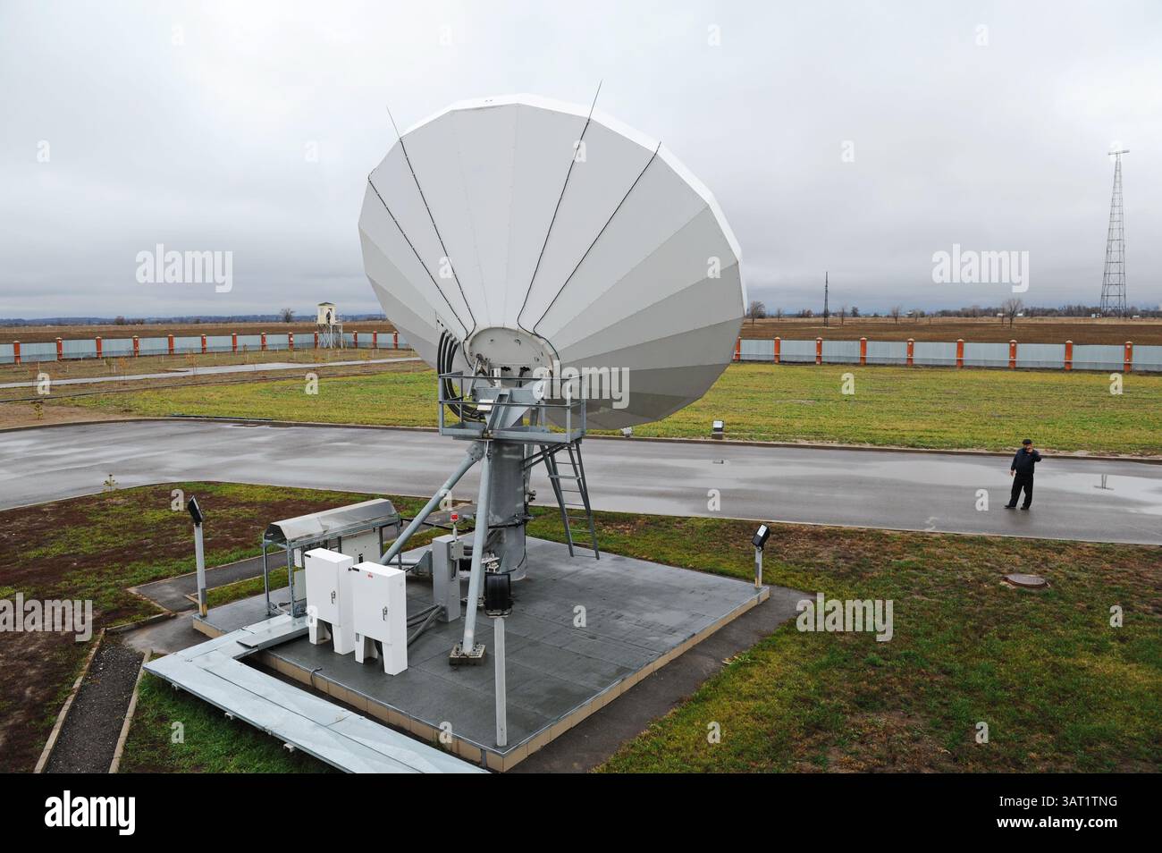 Parabolic industrial antennas and the territory of the KAZSAT satellite ...