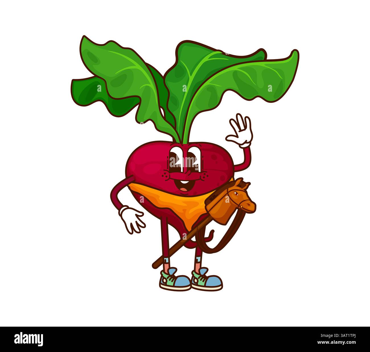 Cartoon groovy cowboy or bandit vegetable character of funny beetroot ...