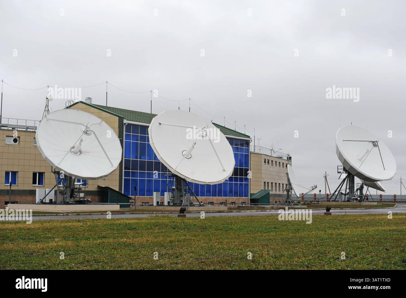 Parabolic industrial antennas and the territory of the KAZSAT satellite ...