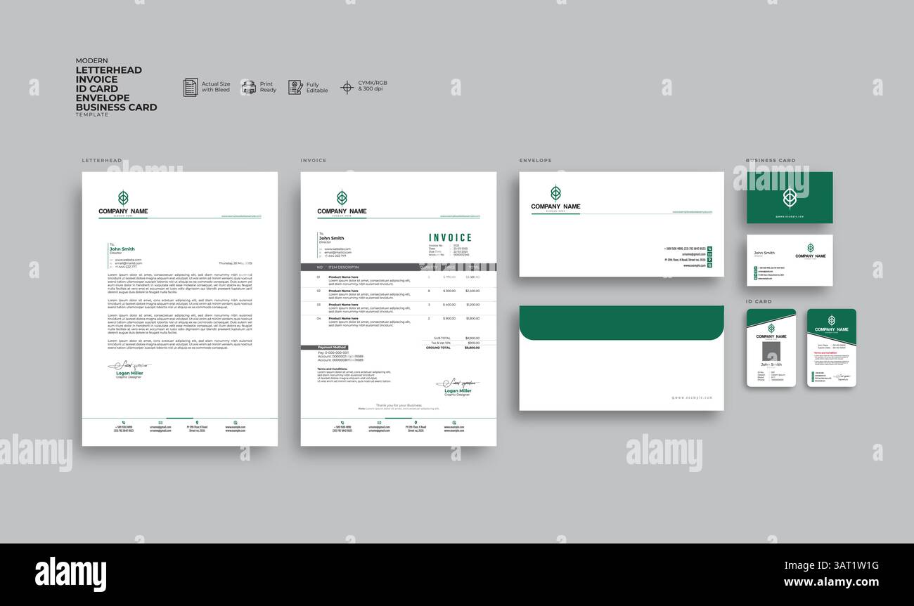 Modern and Minimalist Letterhead set and Stationary template Stock ...