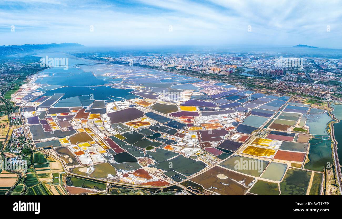 Aerial photo shows the colorful salt lake in Yuncheng City, north China ...