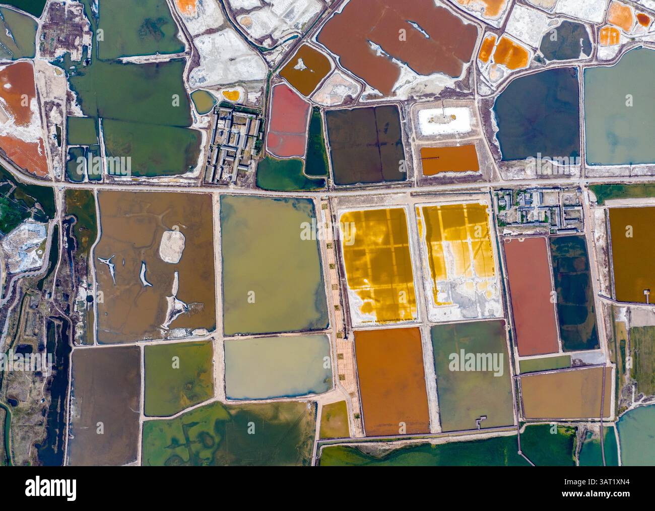 Aerial photo shows the colorful salt lake in Yuncheng City, north China ...