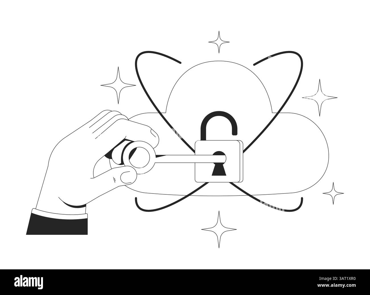 Keeping data safe on cloud encryption line illustration concept Stock ...