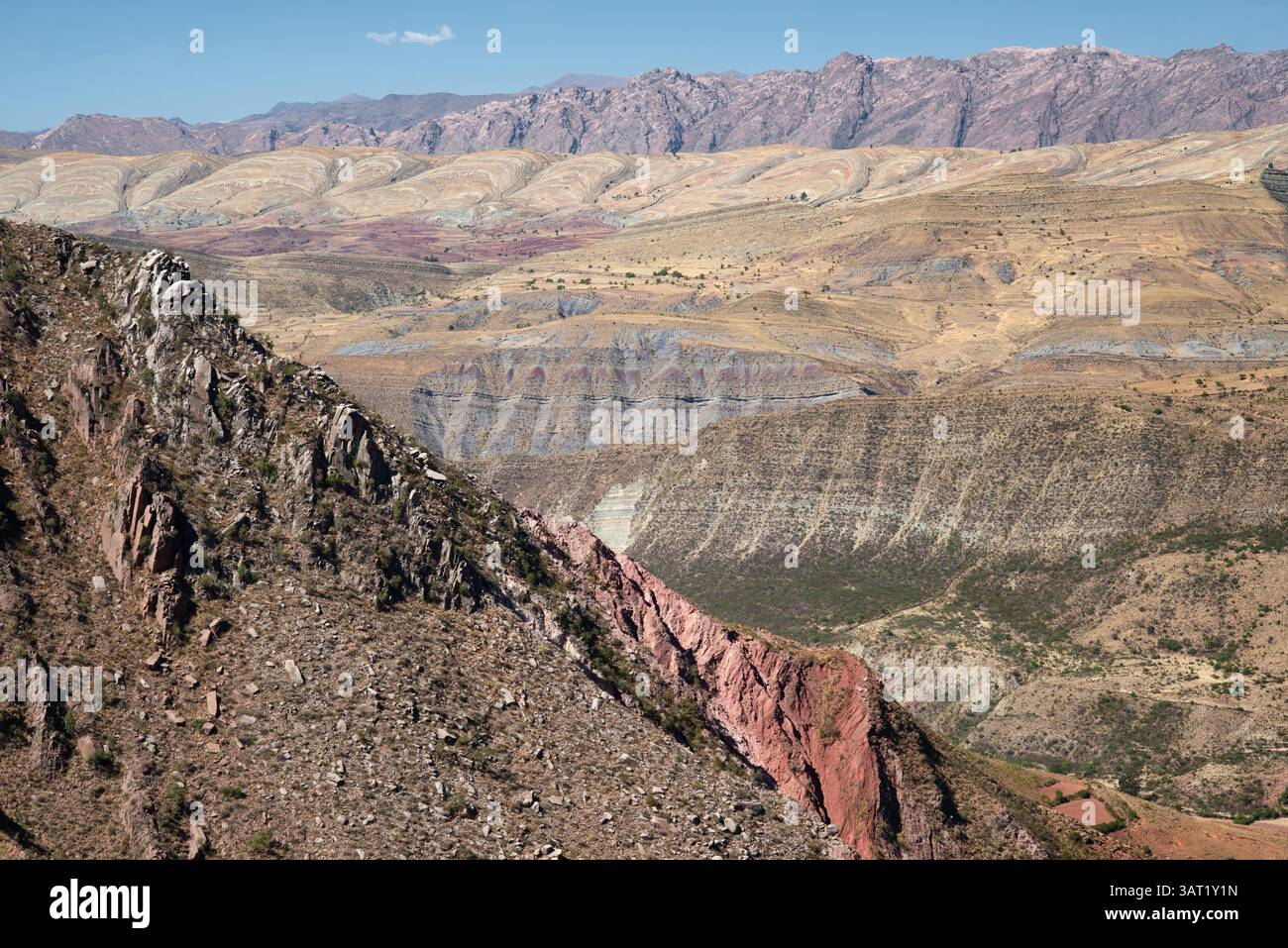 Dry mountainous terrain near Maragua, Bolivia, showing exposed ...