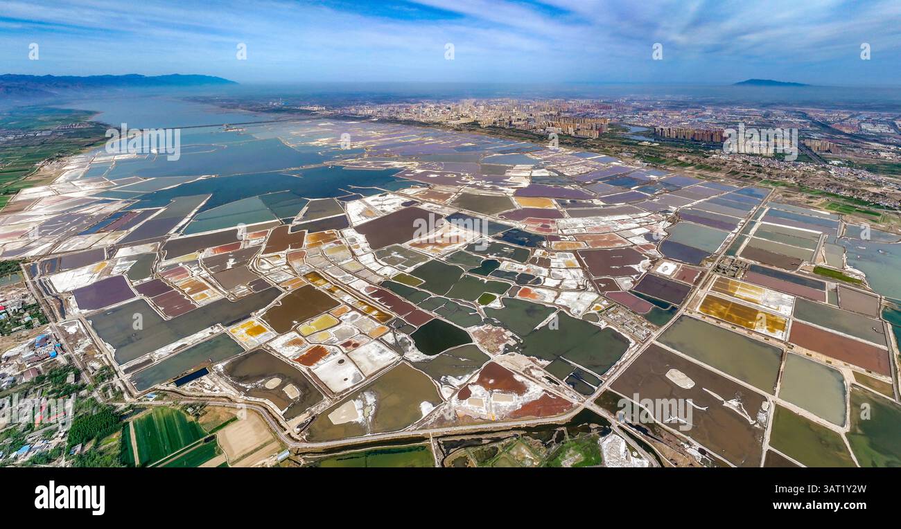 Aerial photo shows the colorful salt lake in Yuncheng City, north China ...