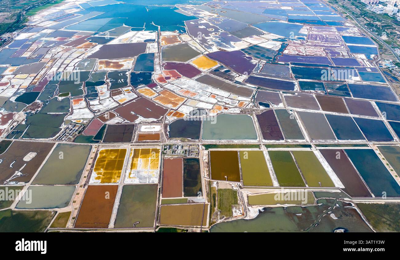 Aerial photo shows the colorful salt lake in Yuncheng City, north China ...