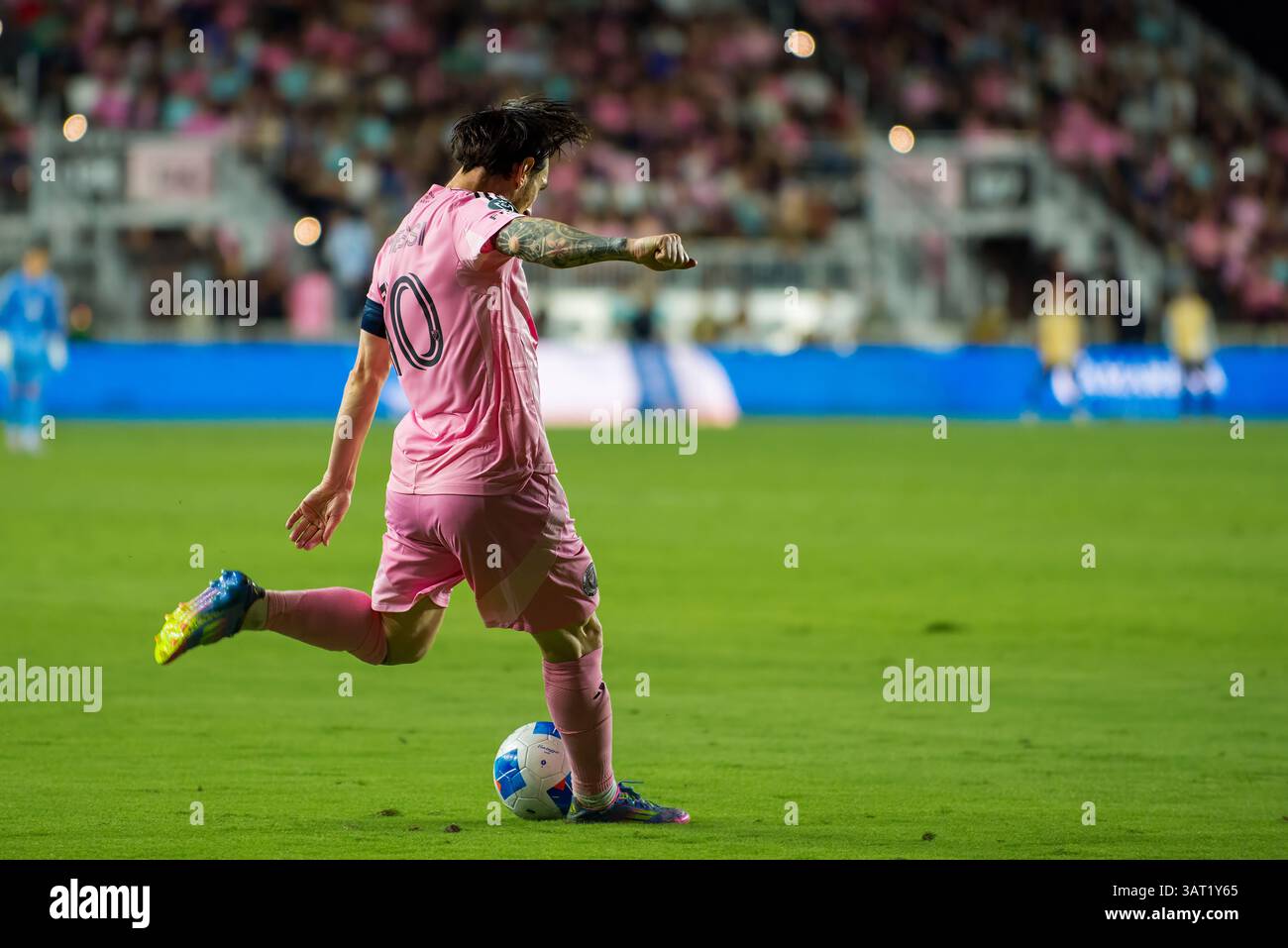 April 9th 2025. Inter Miami's captain and leader Lionel Messi kicks the ...