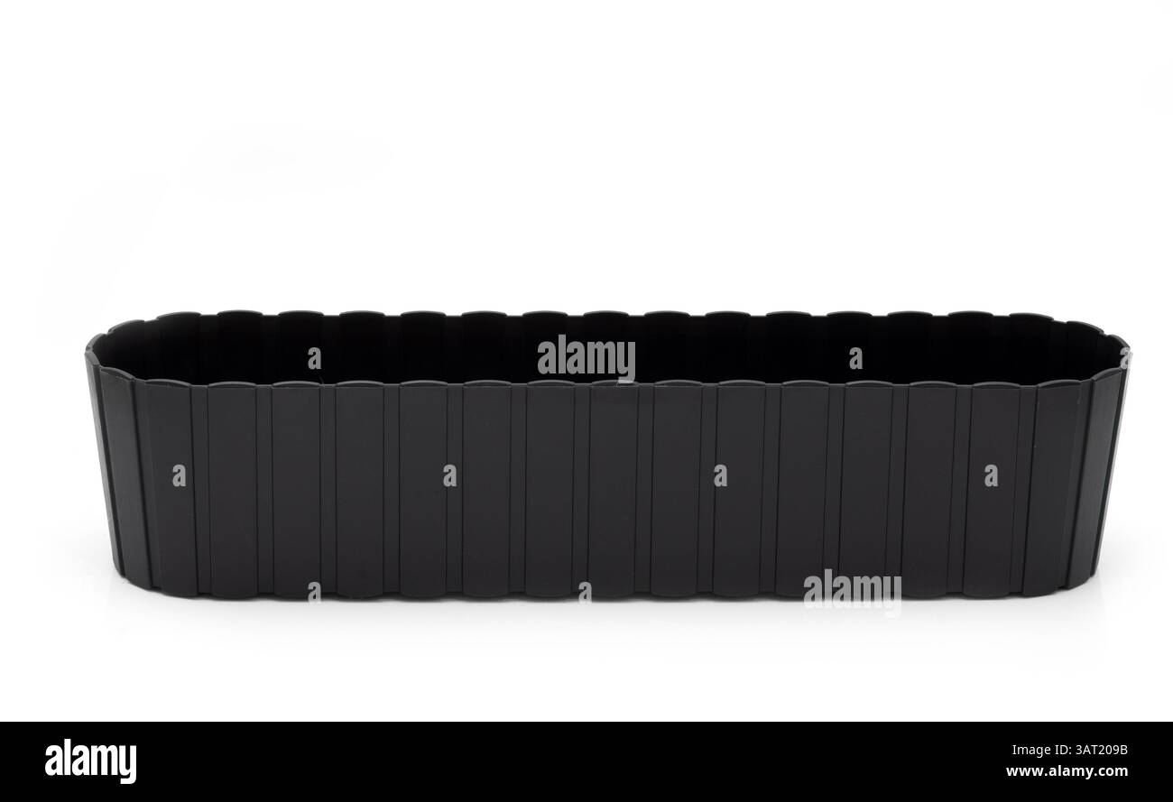 Black plastic planter box, rectangular shape, isolated on white ...