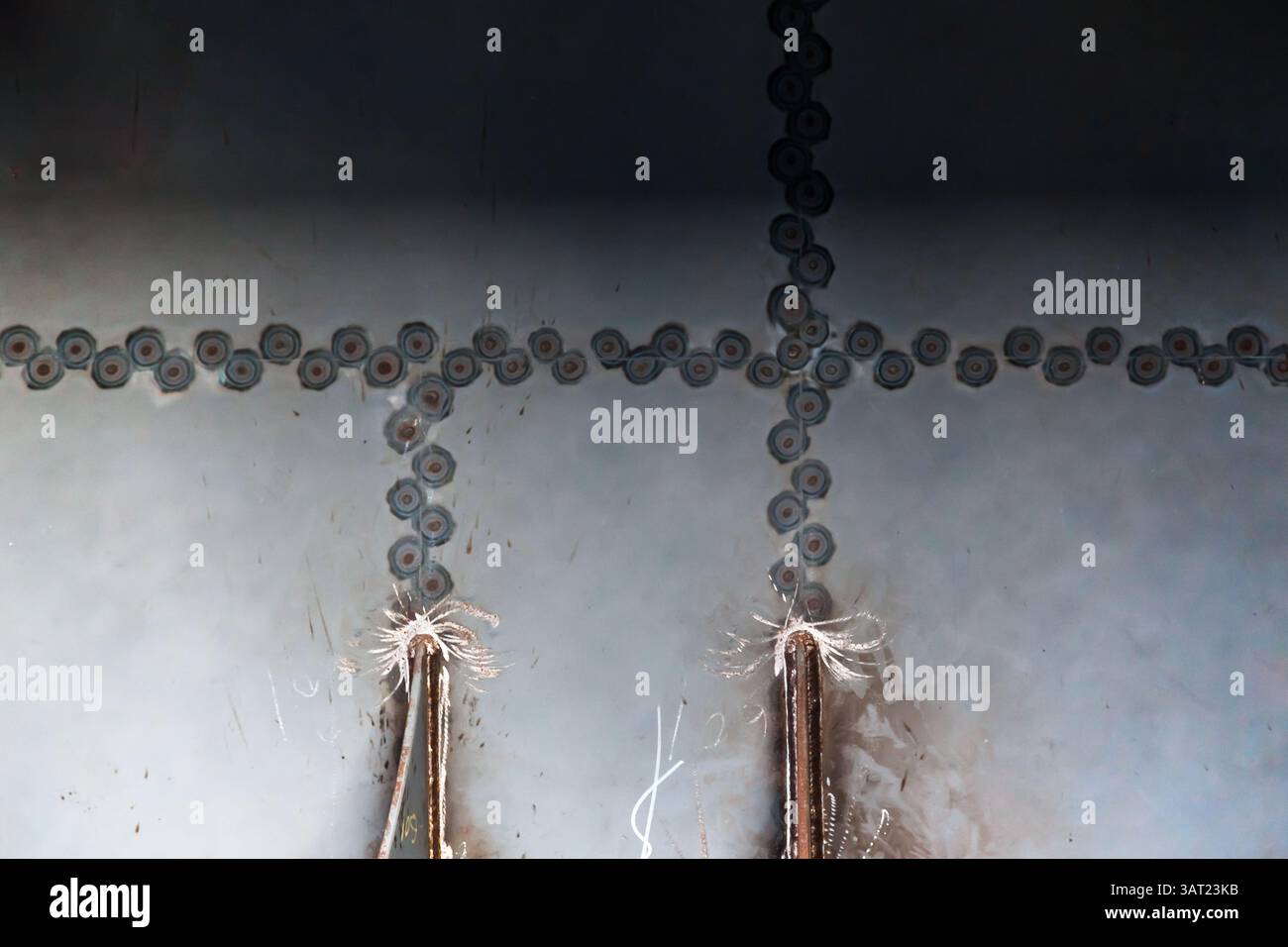 Steel sheet of metal with thermal traces of welding and welded plates ...