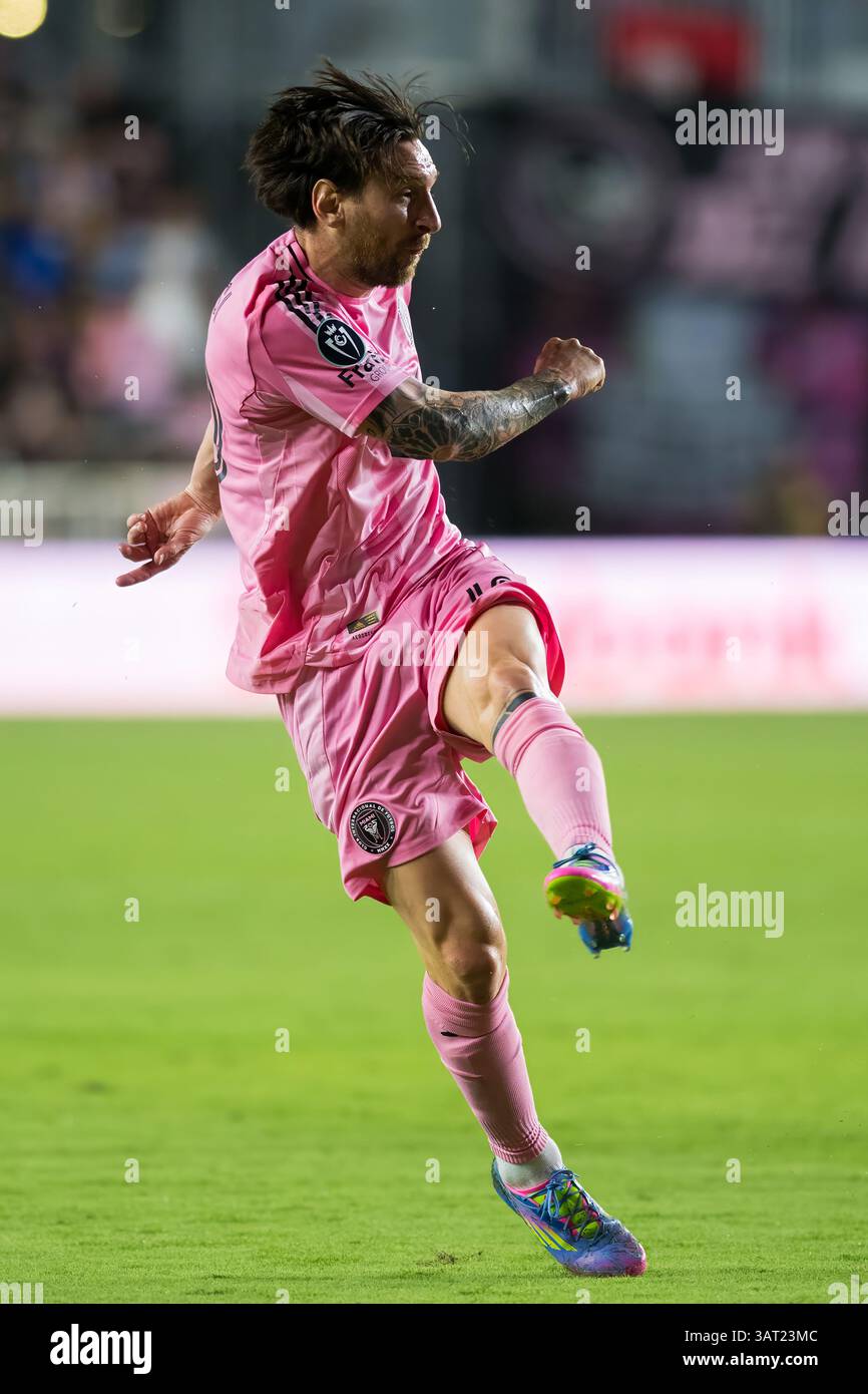 April 9th 2025. Inter Miami's captain and leader Lionel Messi kicks the ...