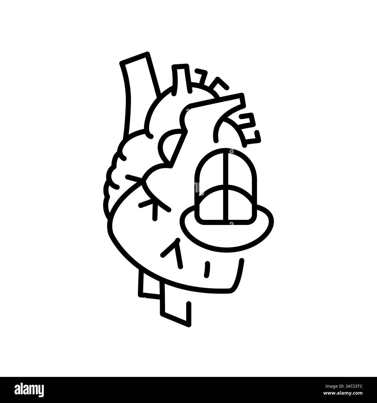 heart implant black line icon for digital and print projects. Minimal ...