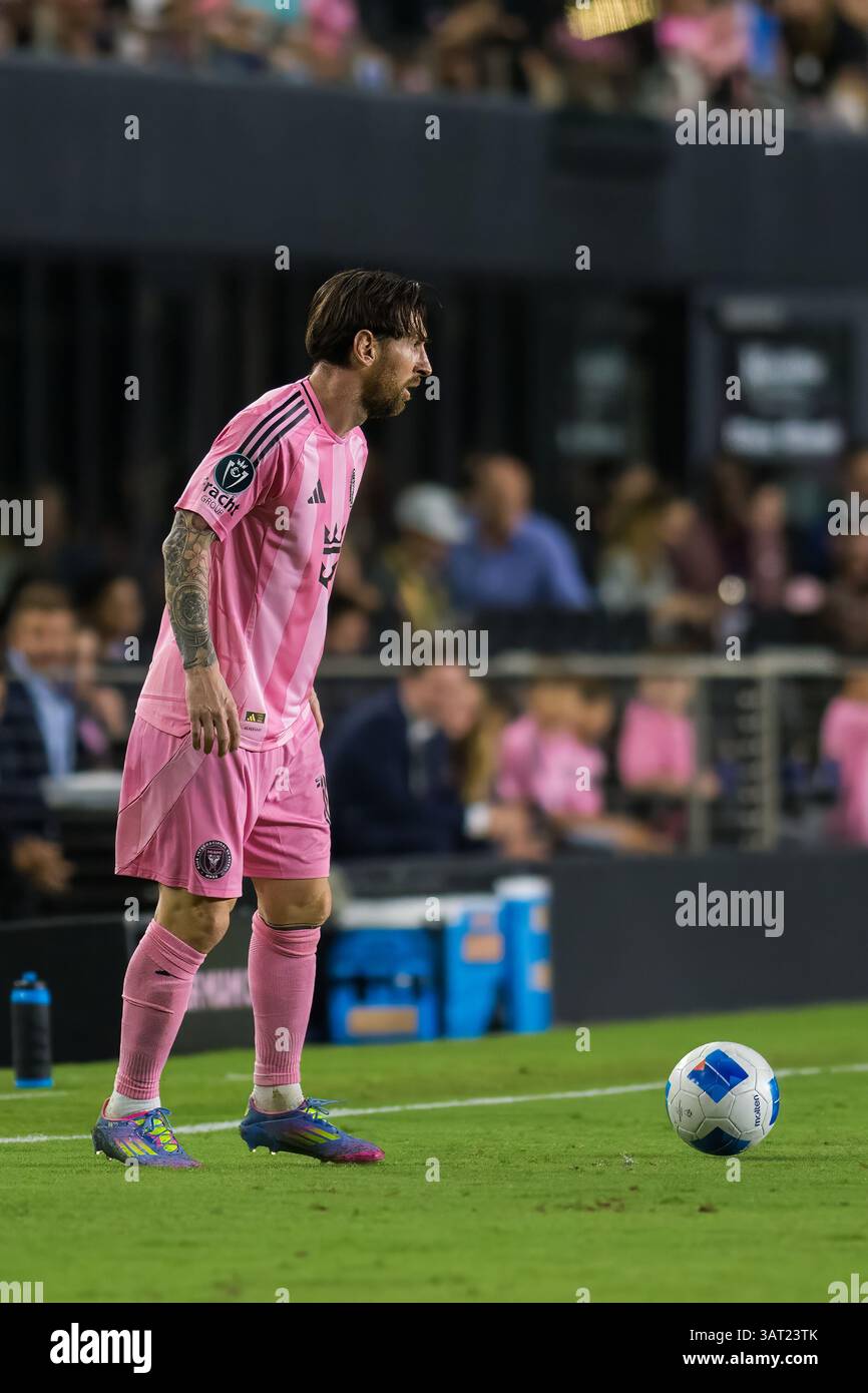 April 9th 2025. Inter Miami's captain and leader Lionel Messi dribbles ...