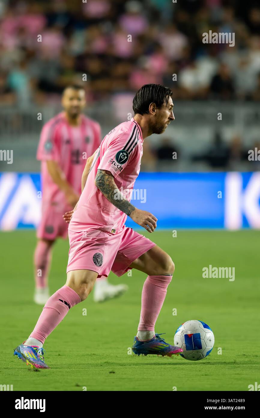 April 9th 2025. Inter Miami's captain and leader Lionel Messi dribbles ...