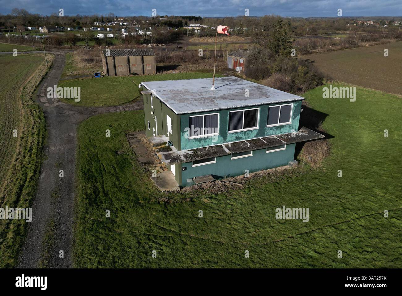 aerial view of RAF Wombleton control tower,WW2 military airfield. RCAF ...
