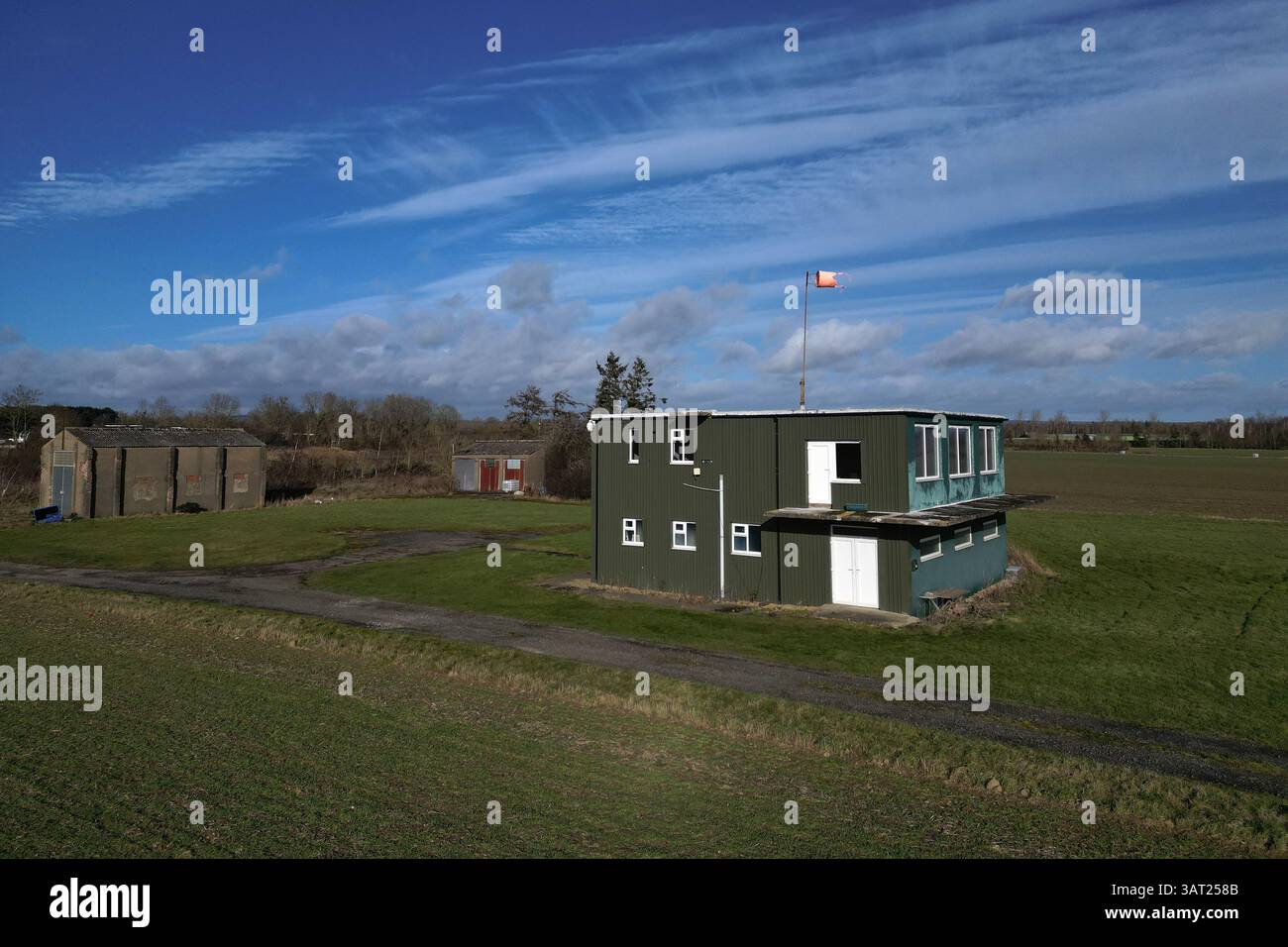 aerial view of RAF Wombleton control tower,WW2 military airfield. RCAF ...