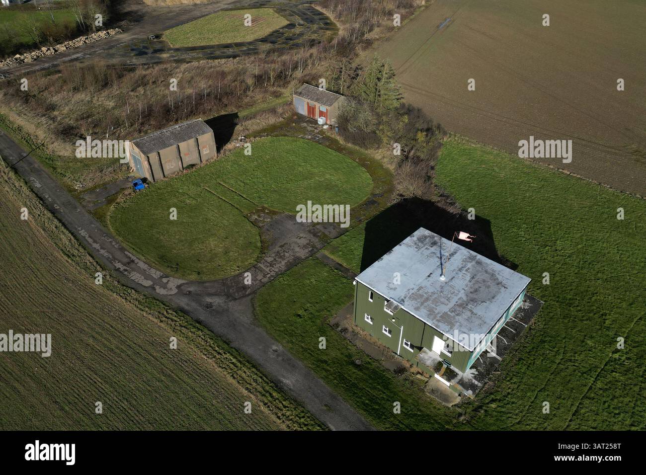 aerial view of RAF Wombleton control tower,WW2 military airfield. RCAF ...
