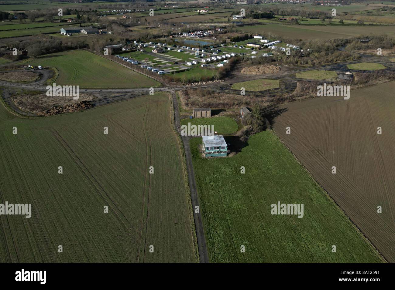 aerial view of RAF Wombleton control tower,WW2 military airfield. RCAF ...