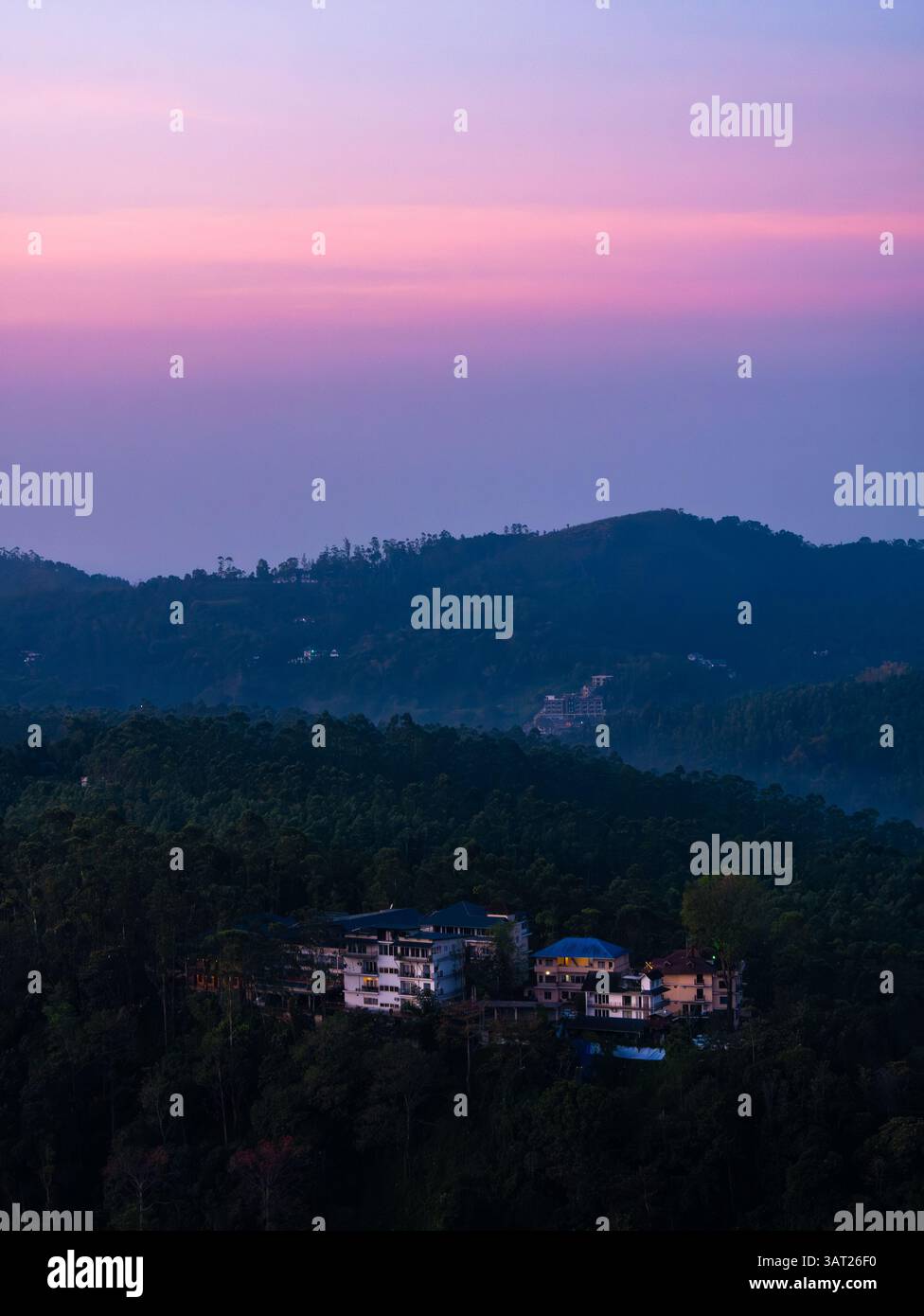 Traditional Indian village house in mountain surrounded by tree in Hill ...