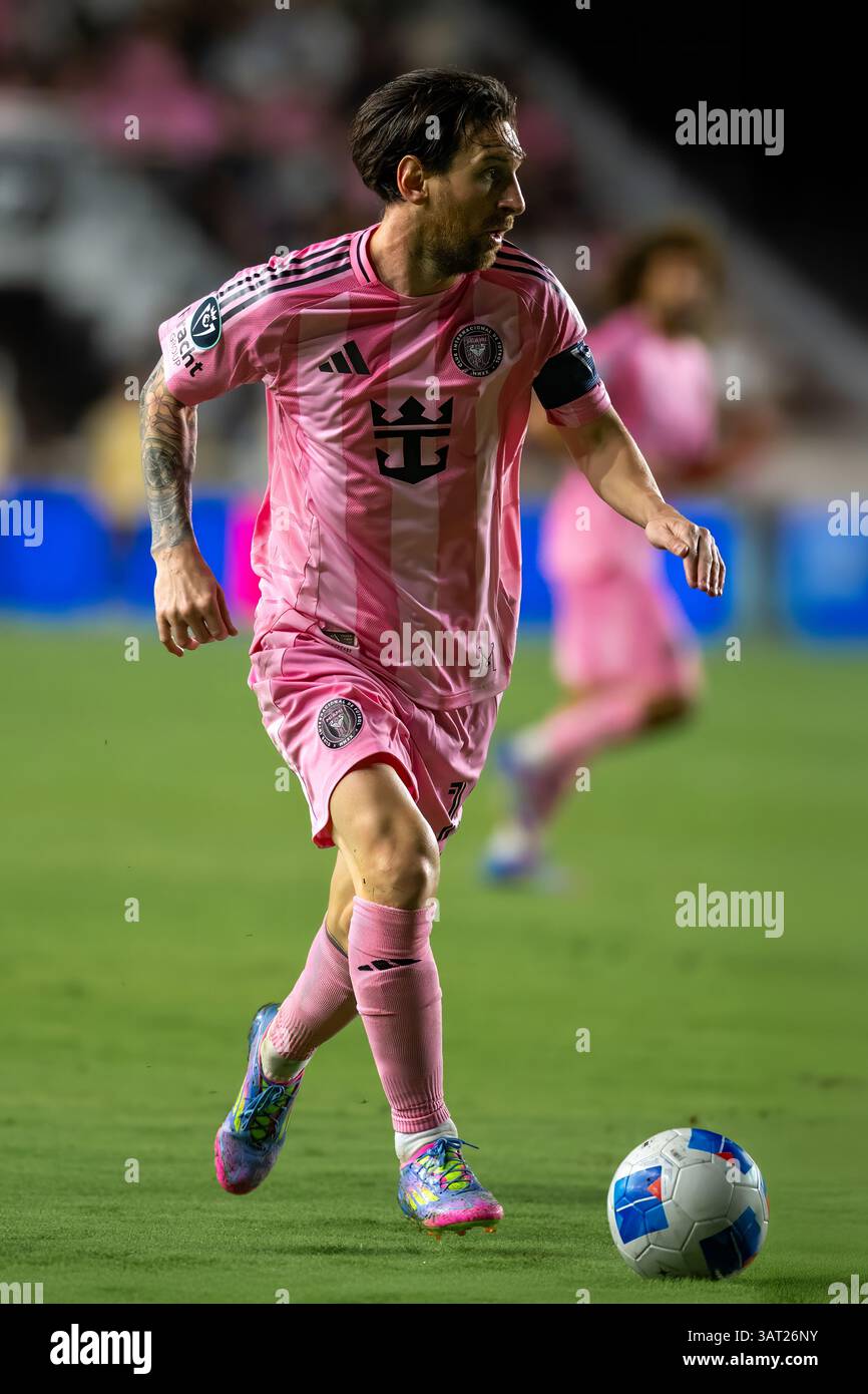 April 9th 2025. Inter Miami's captain and leader Lionel Messi dribbles ...