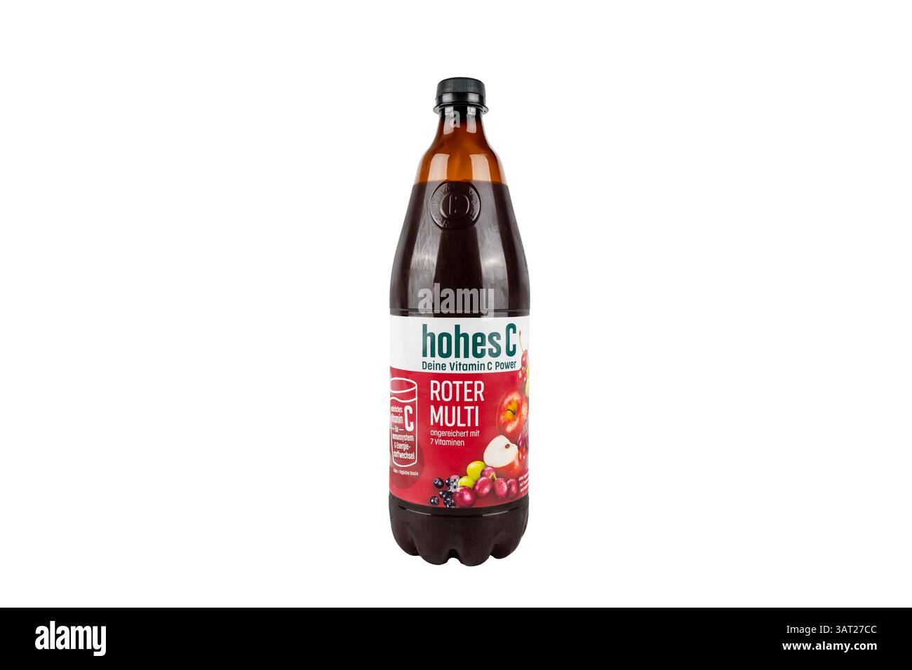 Germany Berlin April 17, 2025. Bottle of Roter multi juice. Bottle red ...