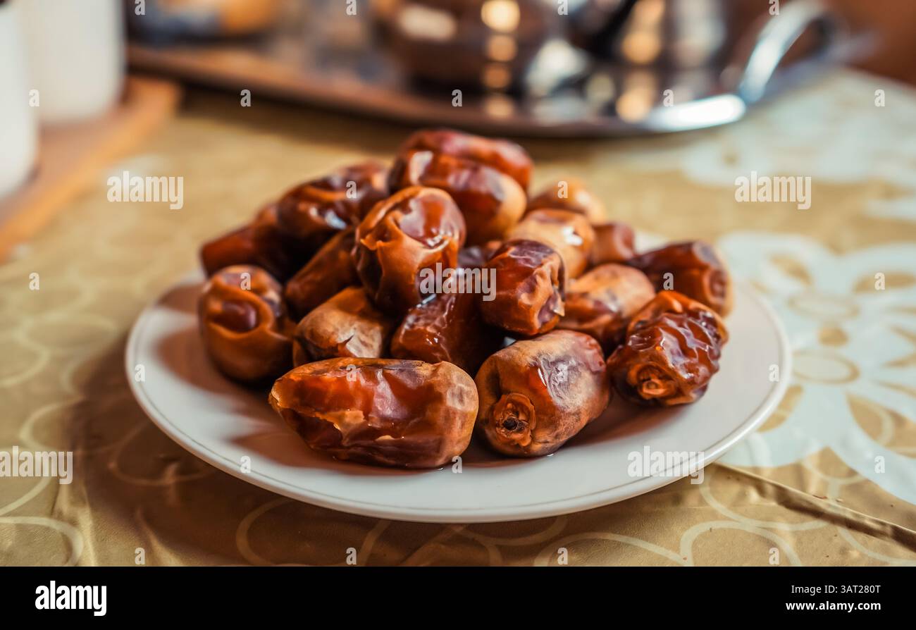 Traditional Moroccan Dates Served on Plate – Natural Sweet Snack Stock ...