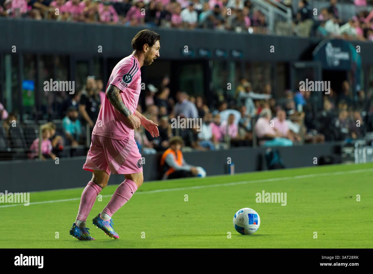 April 9th 2025. Inter Miami's captain and leader Lionel Messi dribbles ...