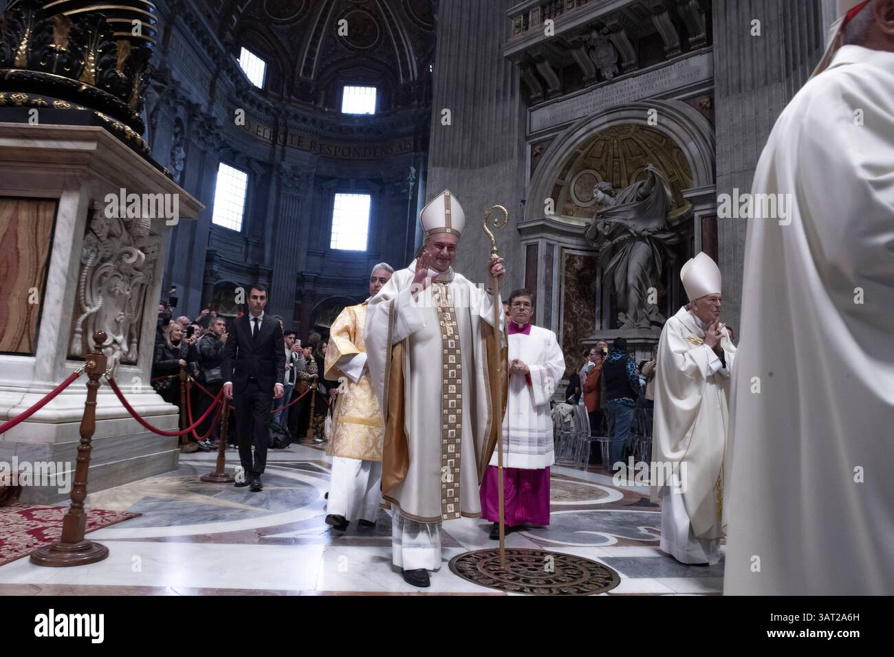 Vatican city, Vatican, 17 April 2025. Cardinal Mauro Gambetti leads a ...